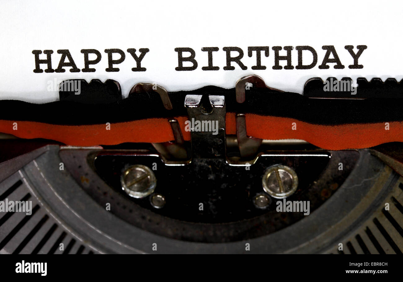 Typewriter Types HAPPY BIRTHDAY Closeup Stock Photo - Alamy