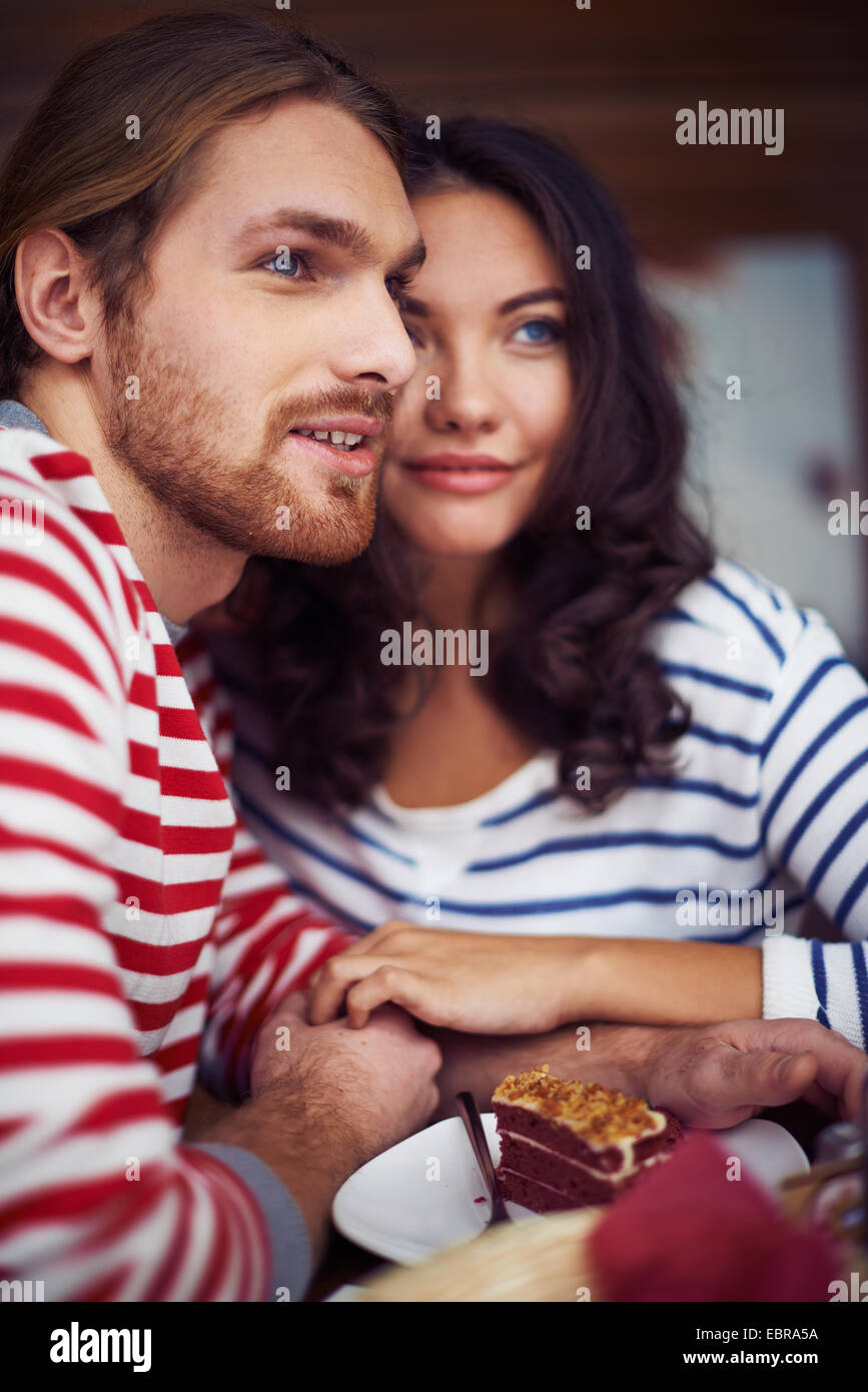 Girlfriend and boyfriend spending time in cafe Stock Photo - Alamy