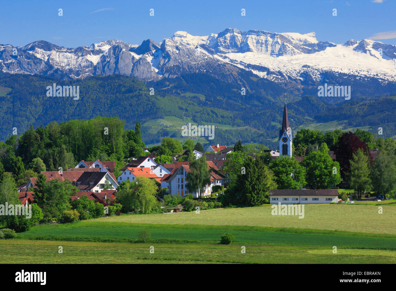 village Bubikon with Glaernisch in the background, Switzerland ...