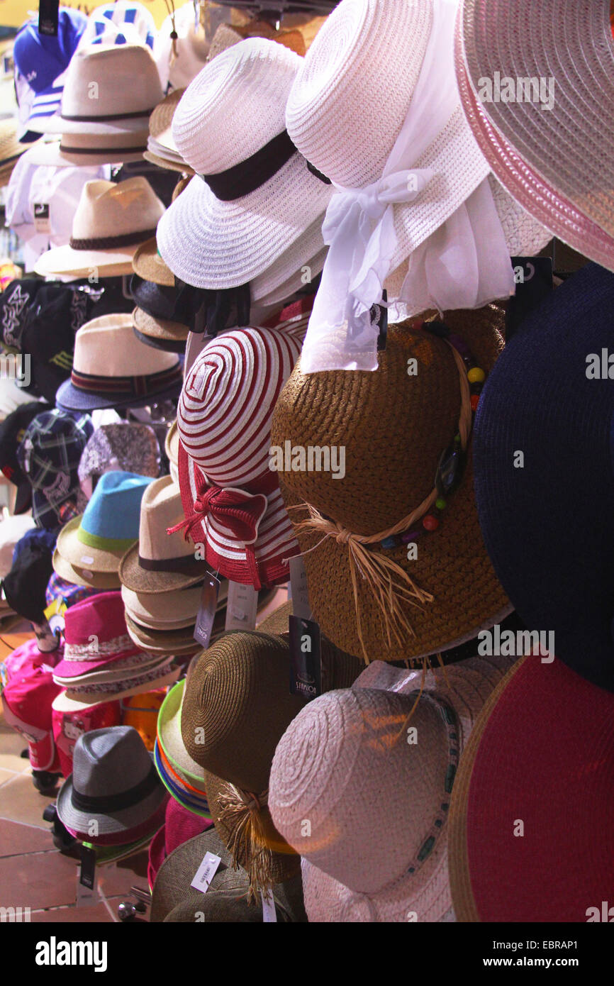 colorful women's hats in store Stock Photo - Alamy