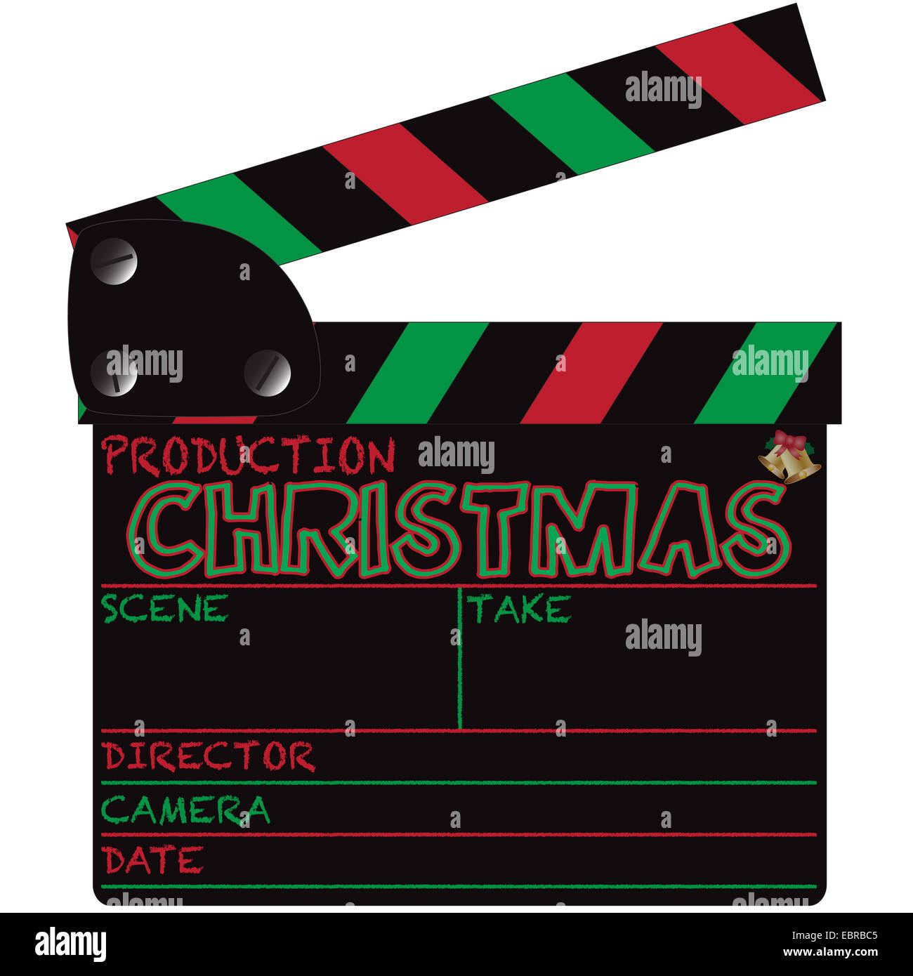 A director's Christmas clapper board isolated on a white background ...