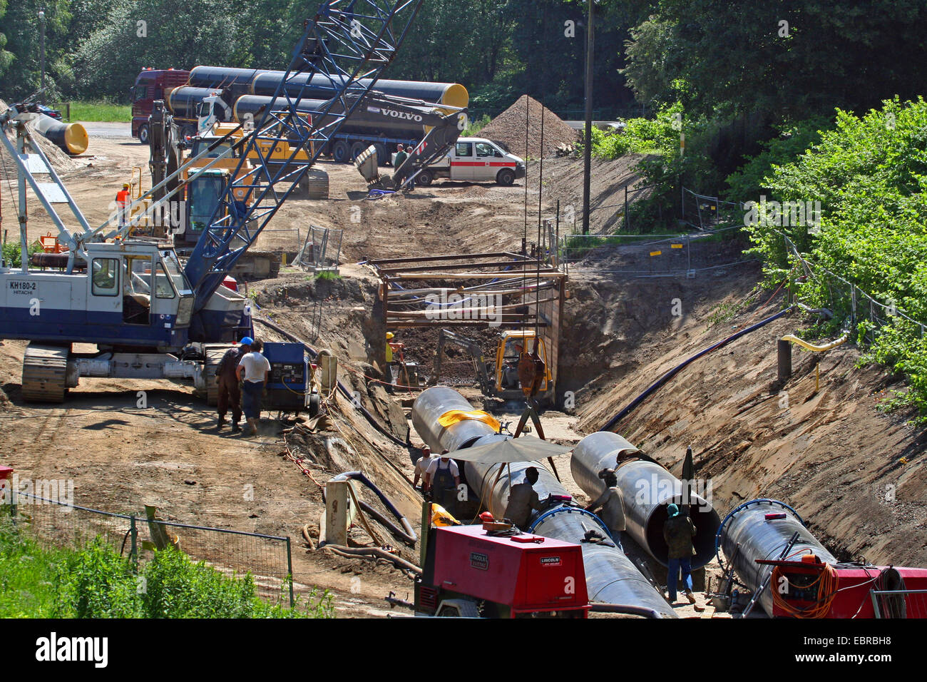 laying drinking water pipeline, Germany Stock Photo - Alamy