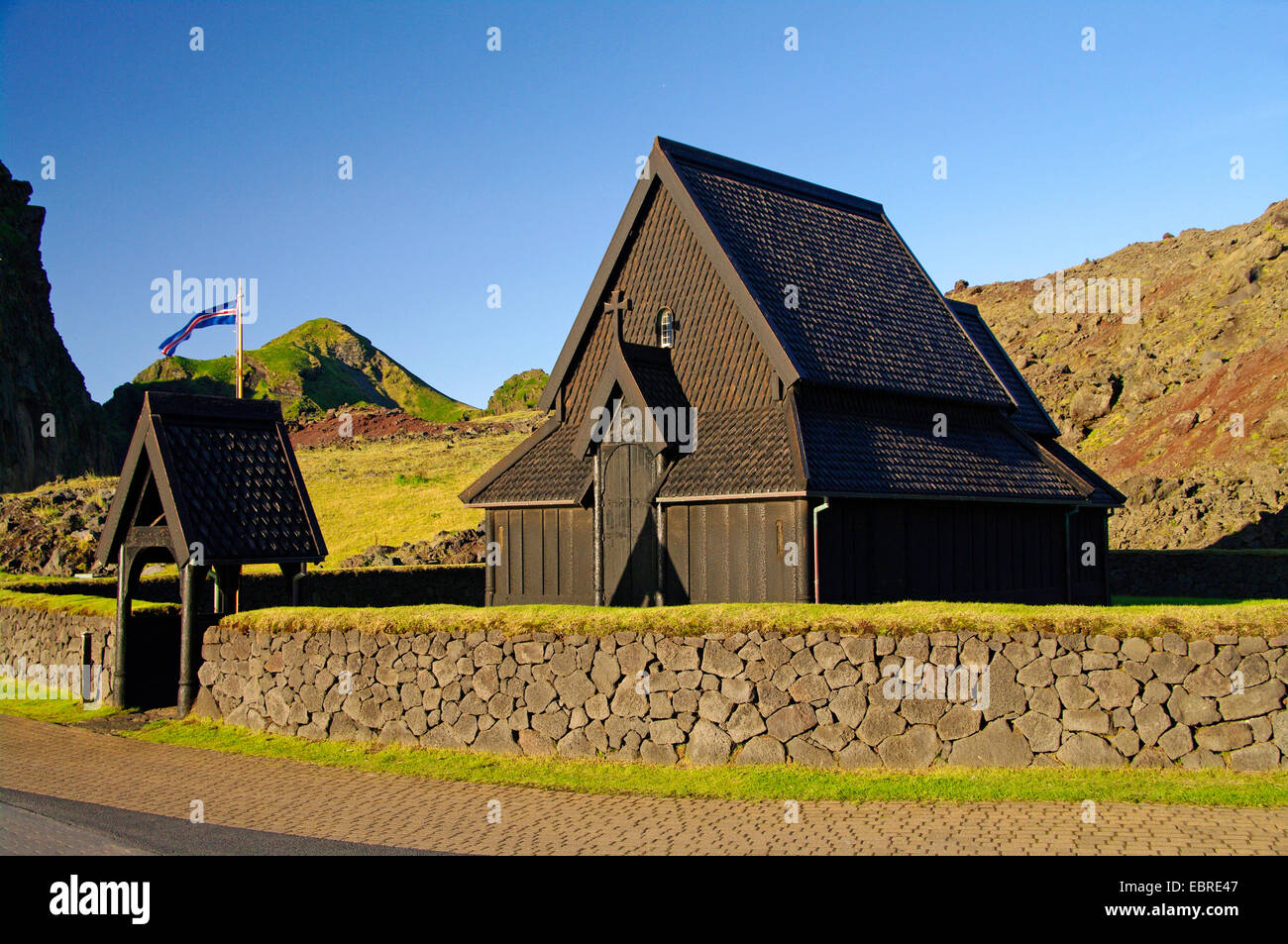 stave church of Heimaey, Iceland, Vestmannaeyjar, Heimaey Stock Photo ...
