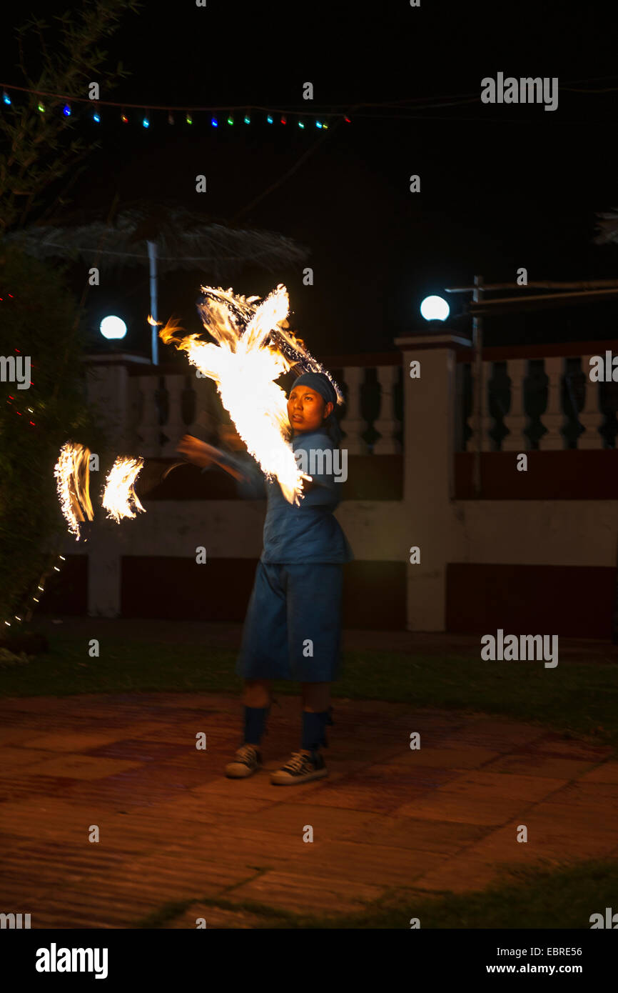 Tibetan fire dancers performing in gardens of a hotel in Goa for ...