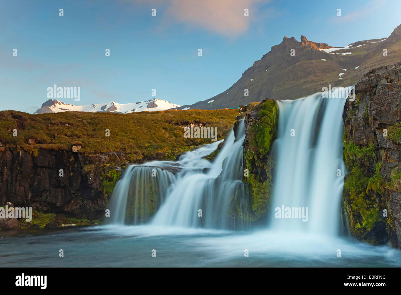 idyllic waterfall flowing from glacier, Iceland, Snaefellsnes Stock ...