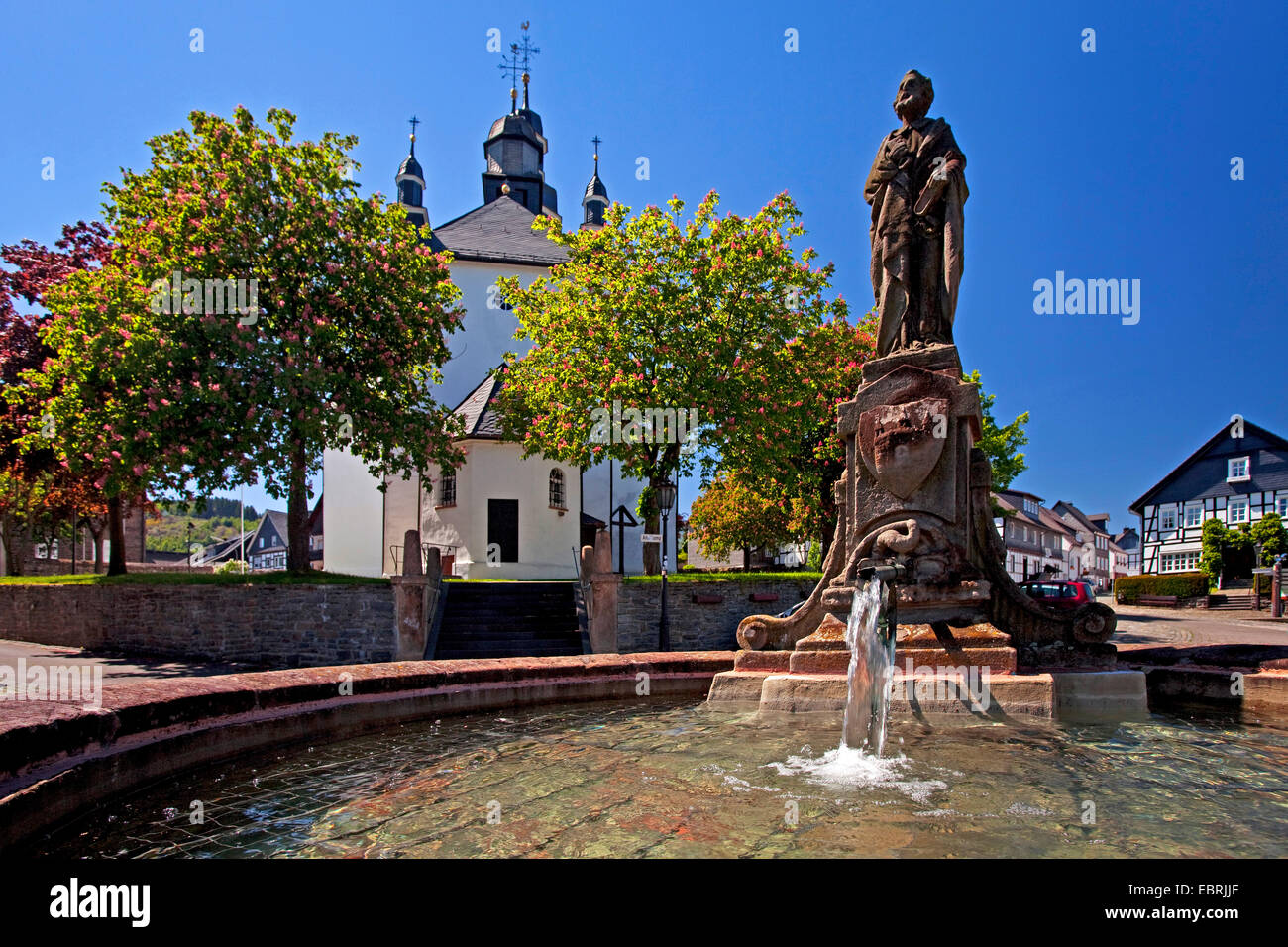 cityscape of Hallenberg with Petrus Fountain and staple of Saint ...