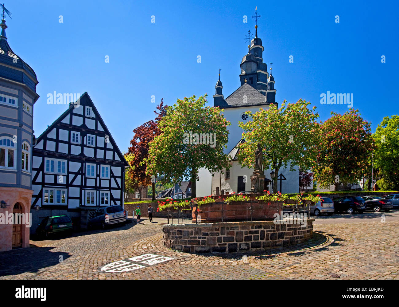 cityscape of Hallenberg with city blazon, Petrus Fountain and staple of ...