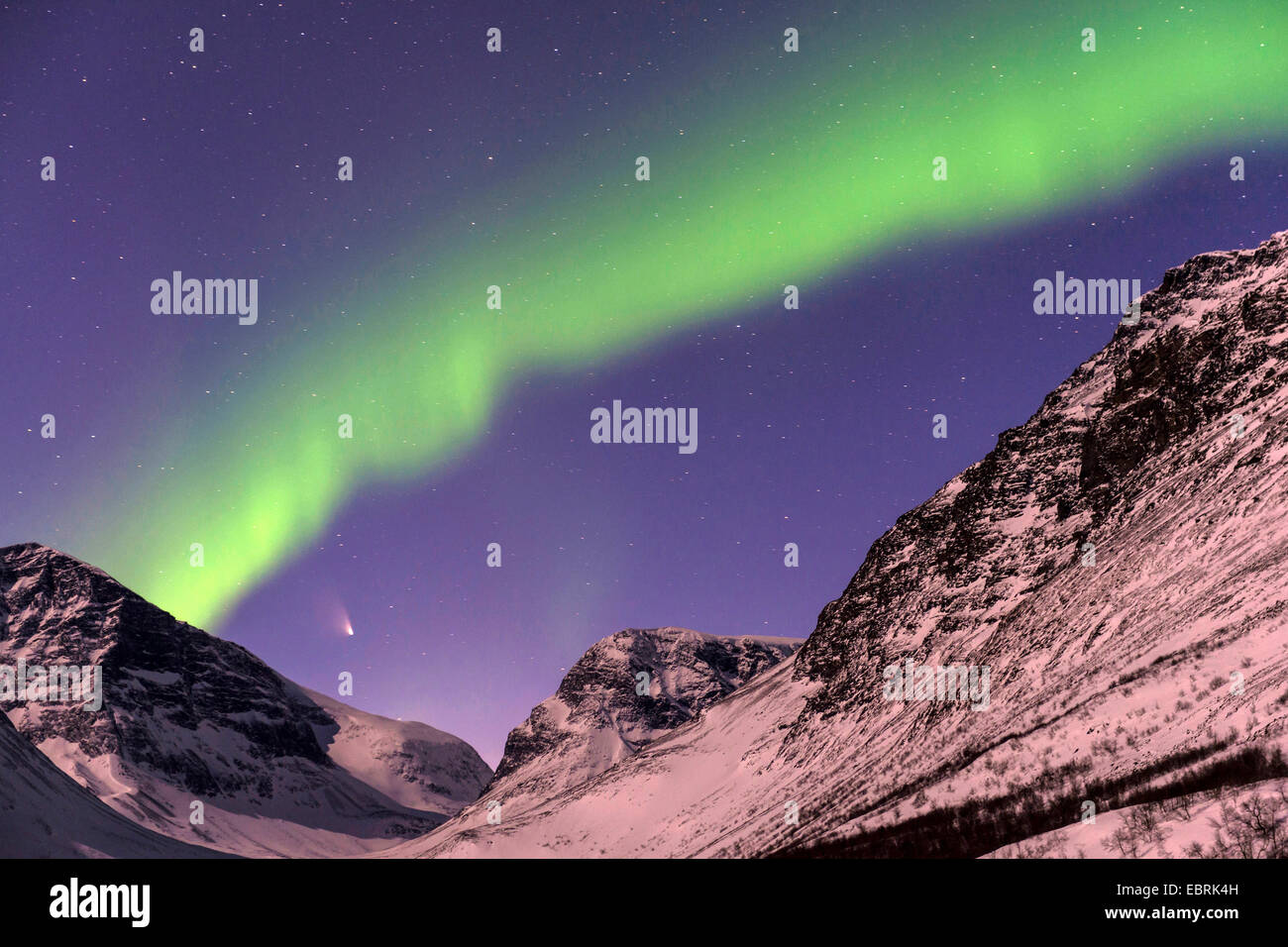 comet Pan-STARRS and Aurora borealis over mountains in Vistasdalen in ...