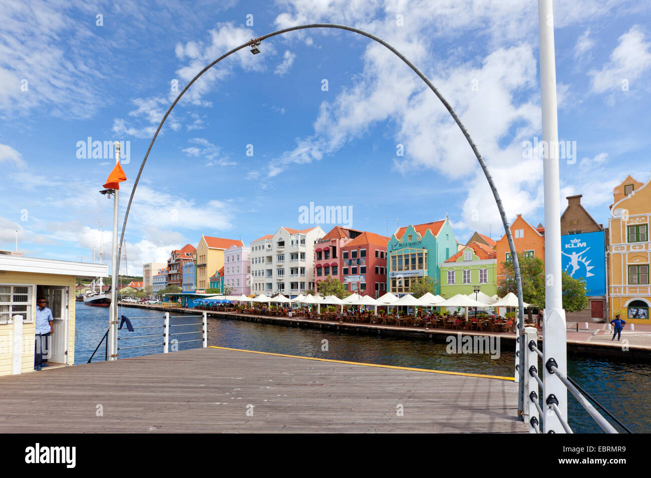 Colourful houses of Handelskade at Willemstad, view from the opened ...