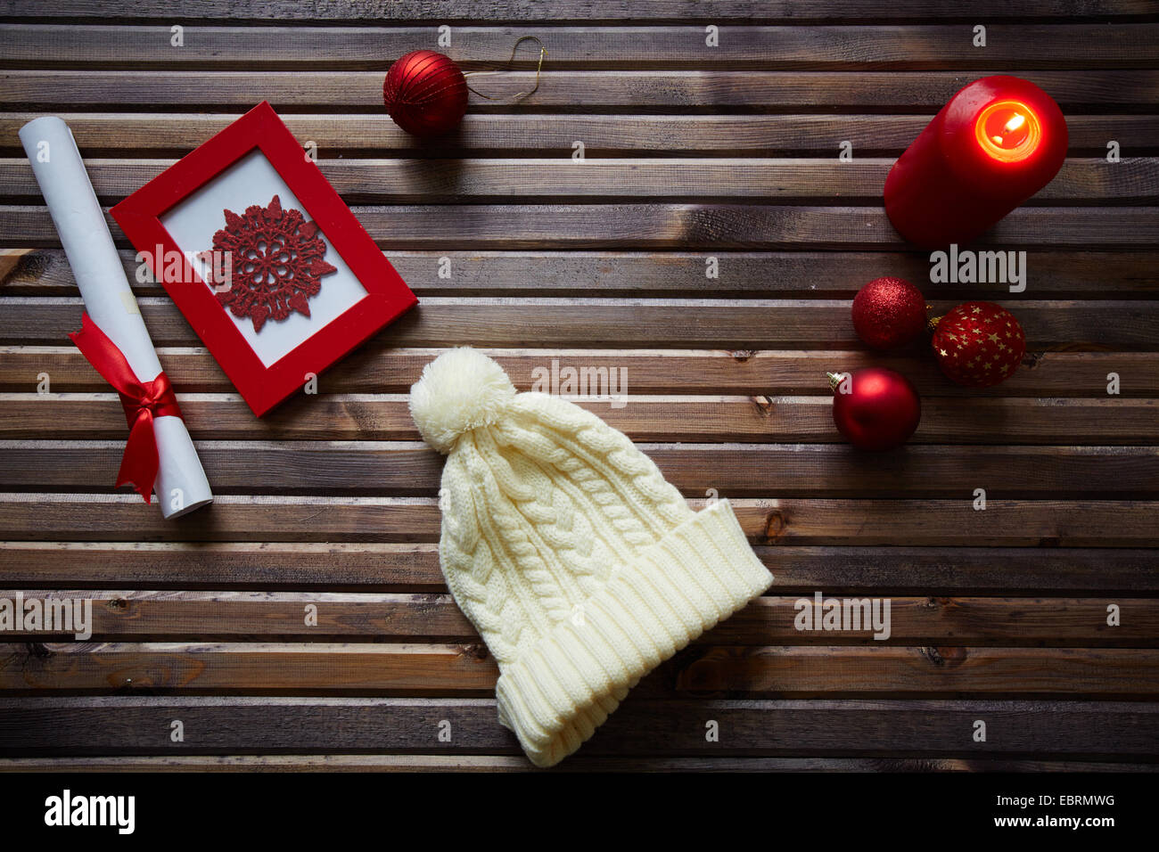 Holiday still life on wooden table Stock Photo - Alamy