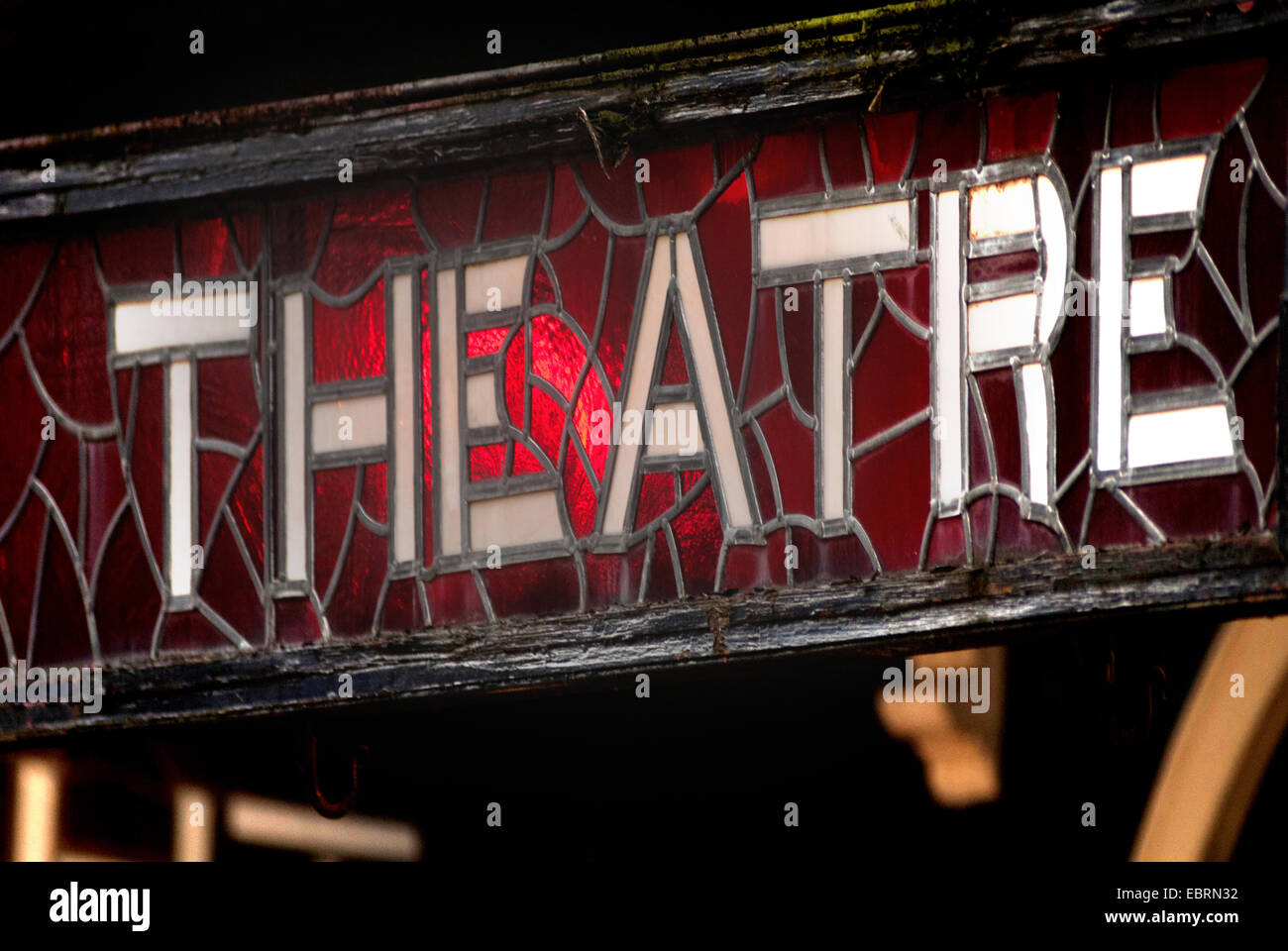 Stained glass theatre sign Stock Photo - Alamy