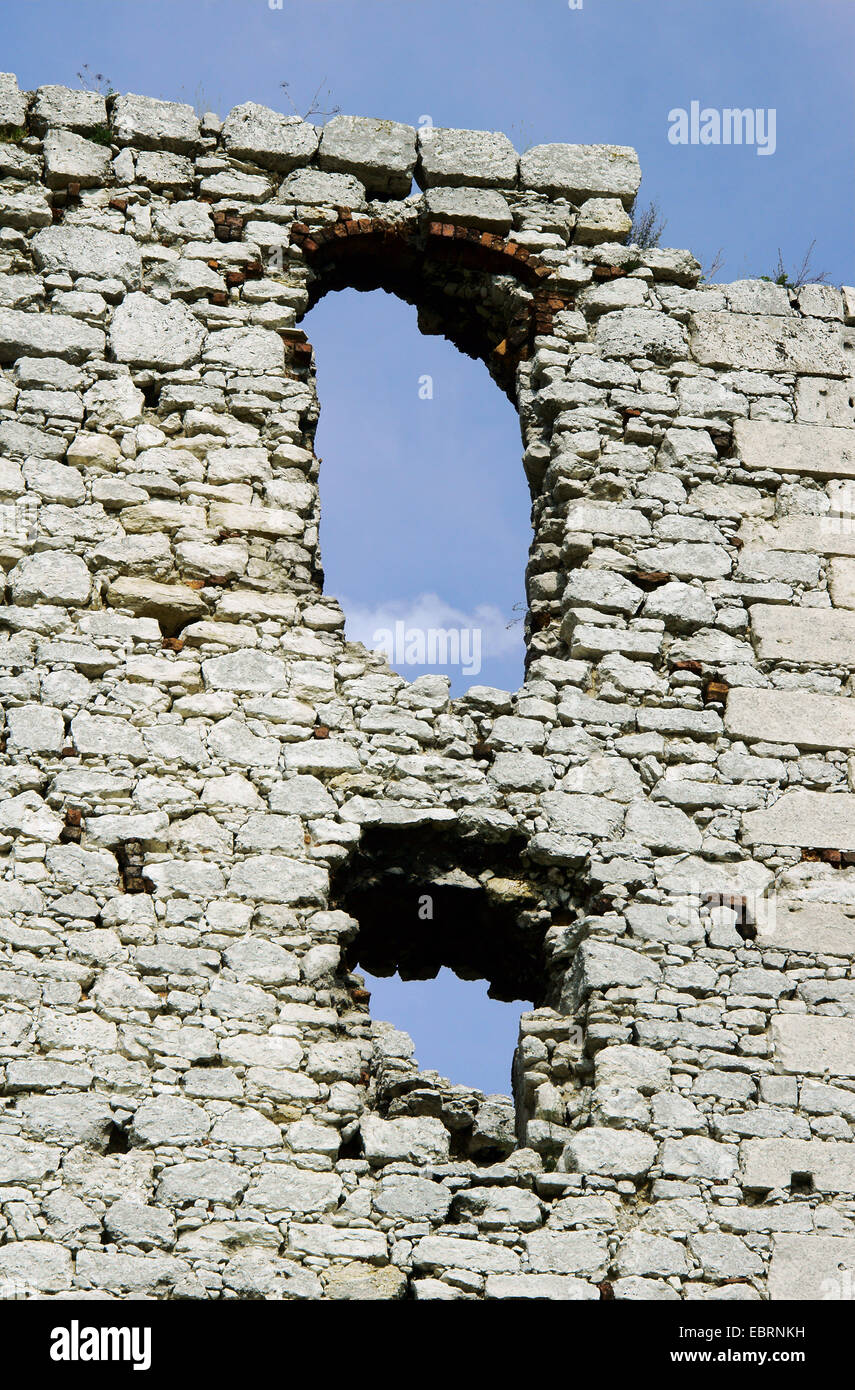 Windows in ruined medieval castle in Ogrodzieniec, Poland Stock Photo ...