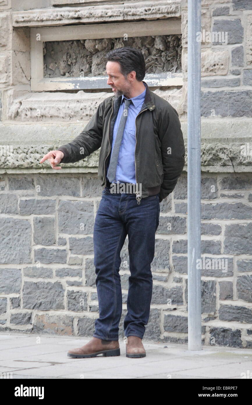 Richard Harrington "actor" filming Hinterland in Aberystwyth 2014 Stock ...