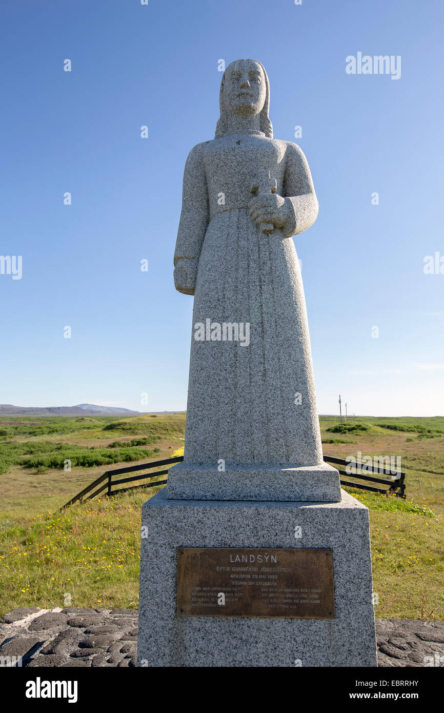A statue next to the Strandarkirkja, Iceland Stock Photo - Alamy