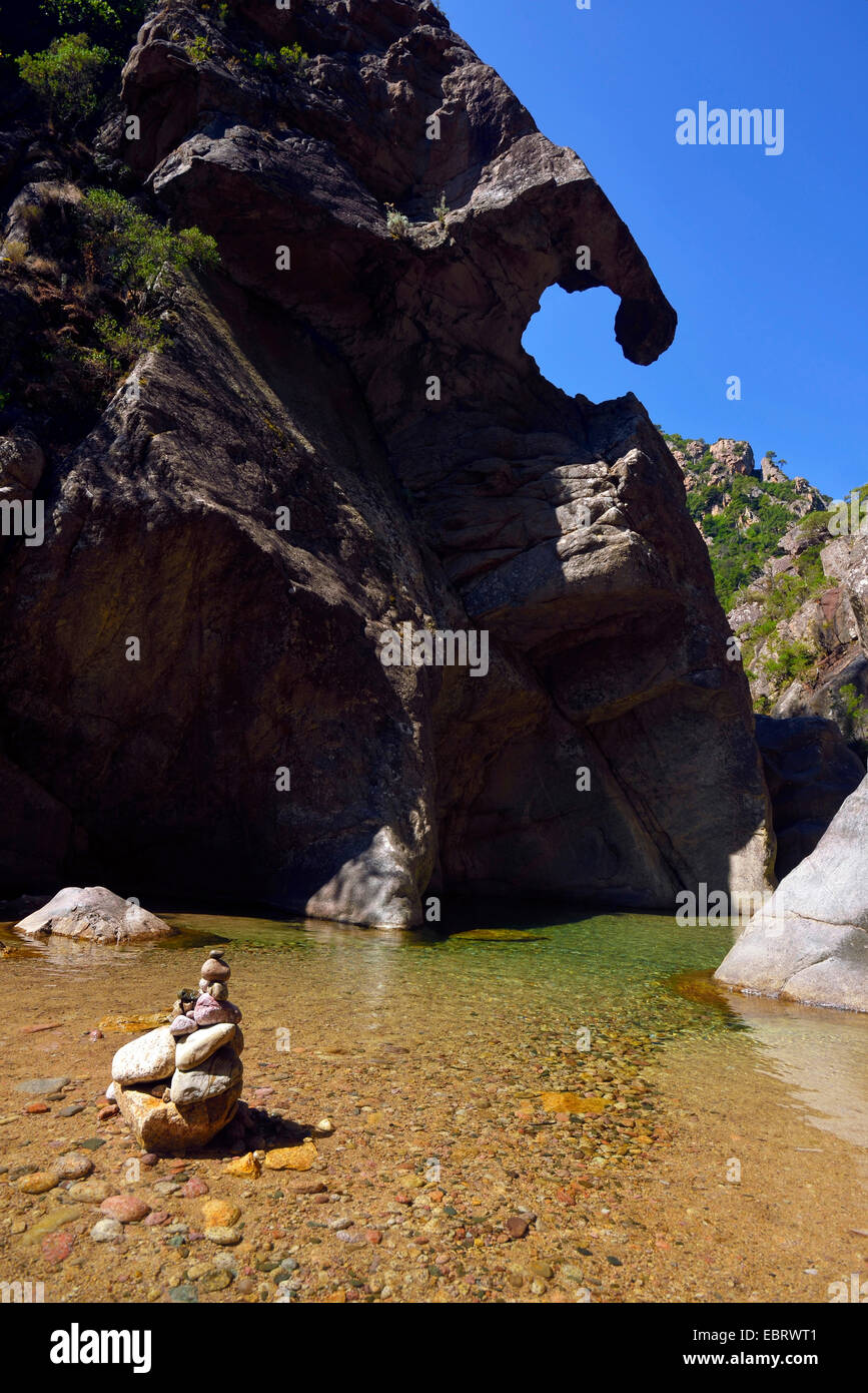 rock formation at river of Fiumicelli in Corsica island, France ...