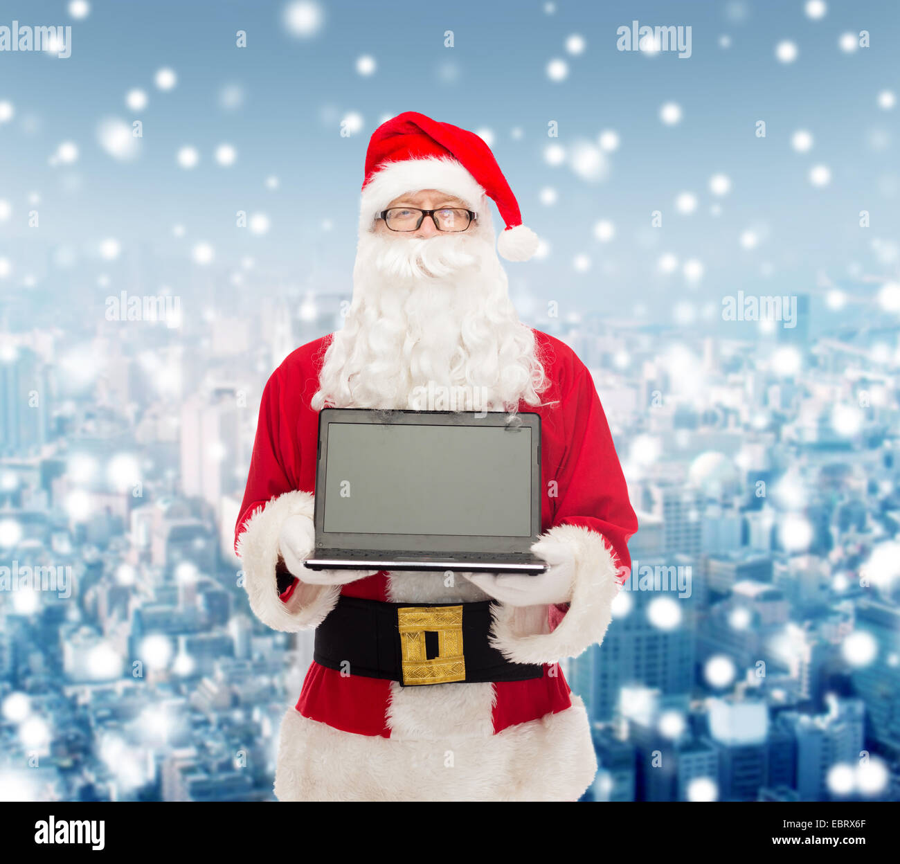 man in costume of santa claus with laptop Stock Photo - Alamy