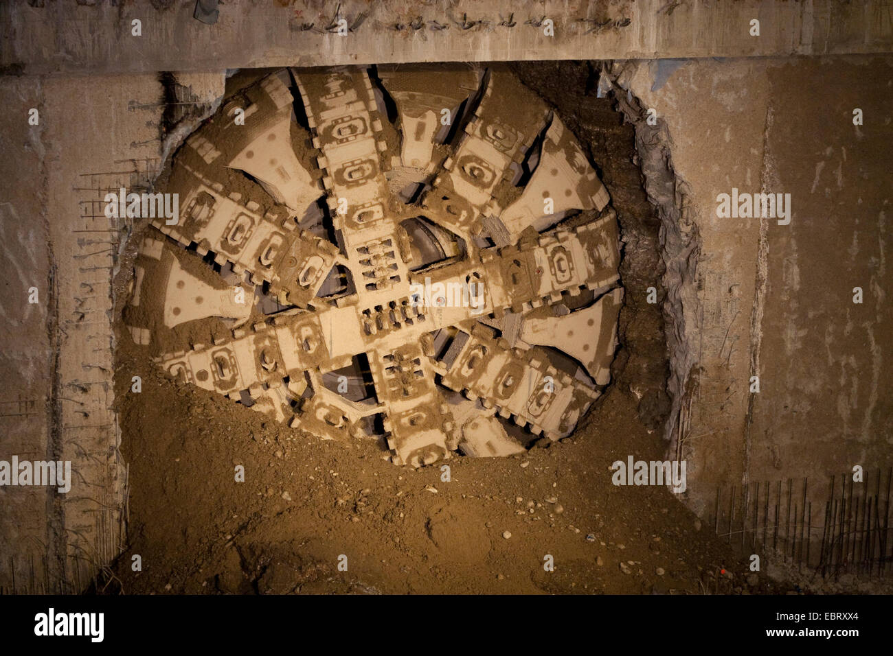 The cutter head of a Tunnel Boring Machine (TBM) arrives in one of ...