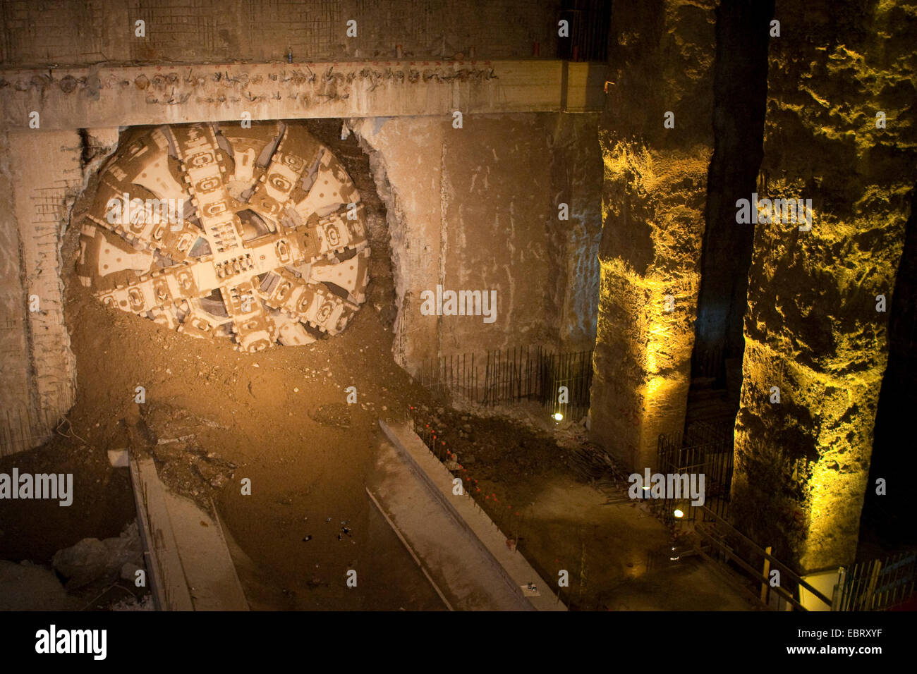 The cutter head of a Tunnel Boring Machine (TBM) arrives in one of ...