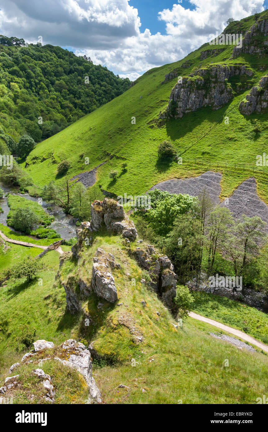 Looking down at the footpath at the junction of Wolfscote Dale and ...
