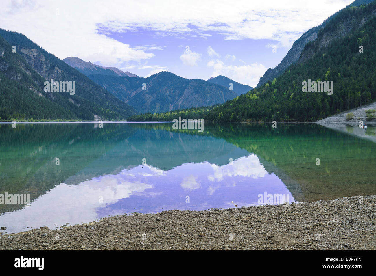 Lake Plansee, Geierkoepfe Mountains in background, Austria, Tyrol Stock ...