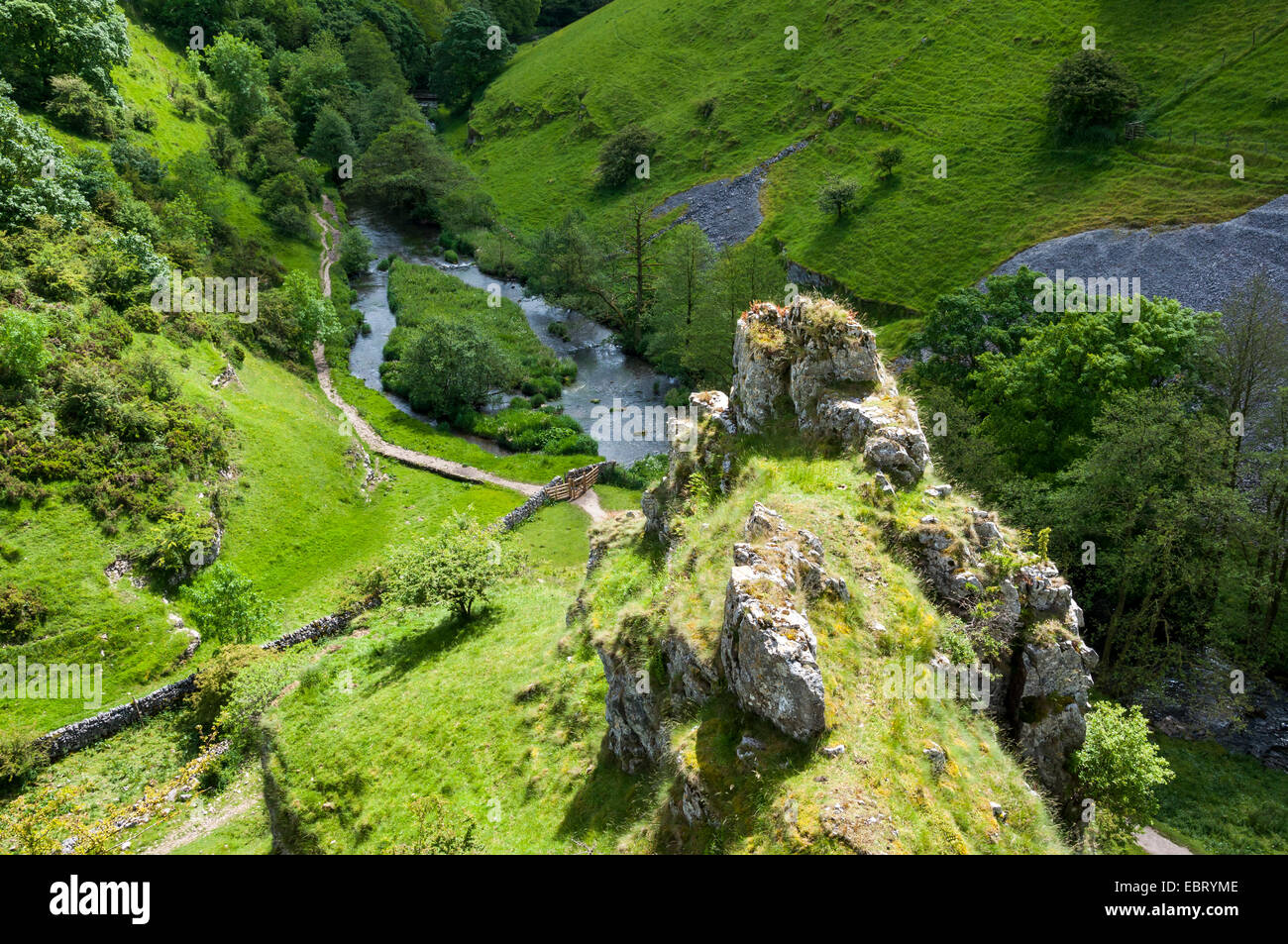 Looking down at the footpath at the junction of Wolfscote Dale and ...