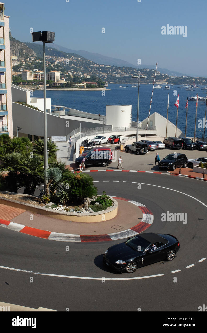MONTE CARLO GRAND PRIX TRACK WITH A CAR ON THE HAIRPIN BEND Stock Photo ...
