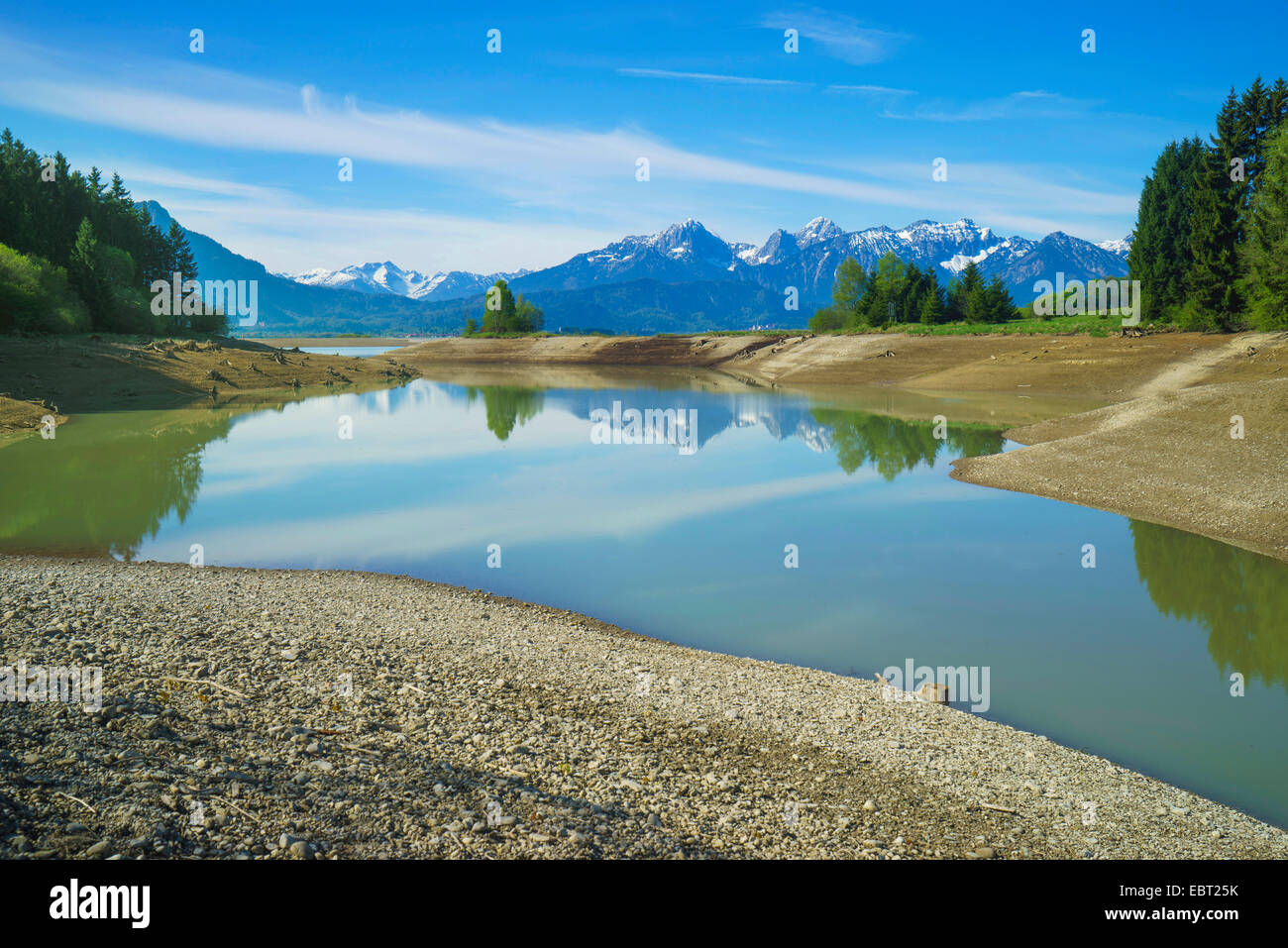 lake Forggensee, Tannheim Mountains and Ammergau Alps in background ...