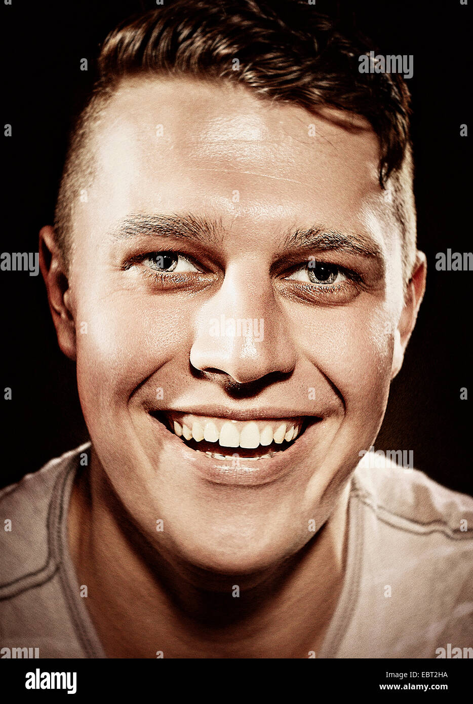 A white European male age 25 photographed as a portrait in a studio ...