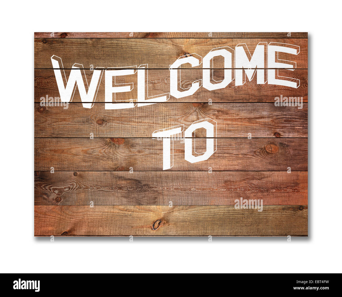 Vintage WELCOME sign on natural wooden surface isolated on white ...