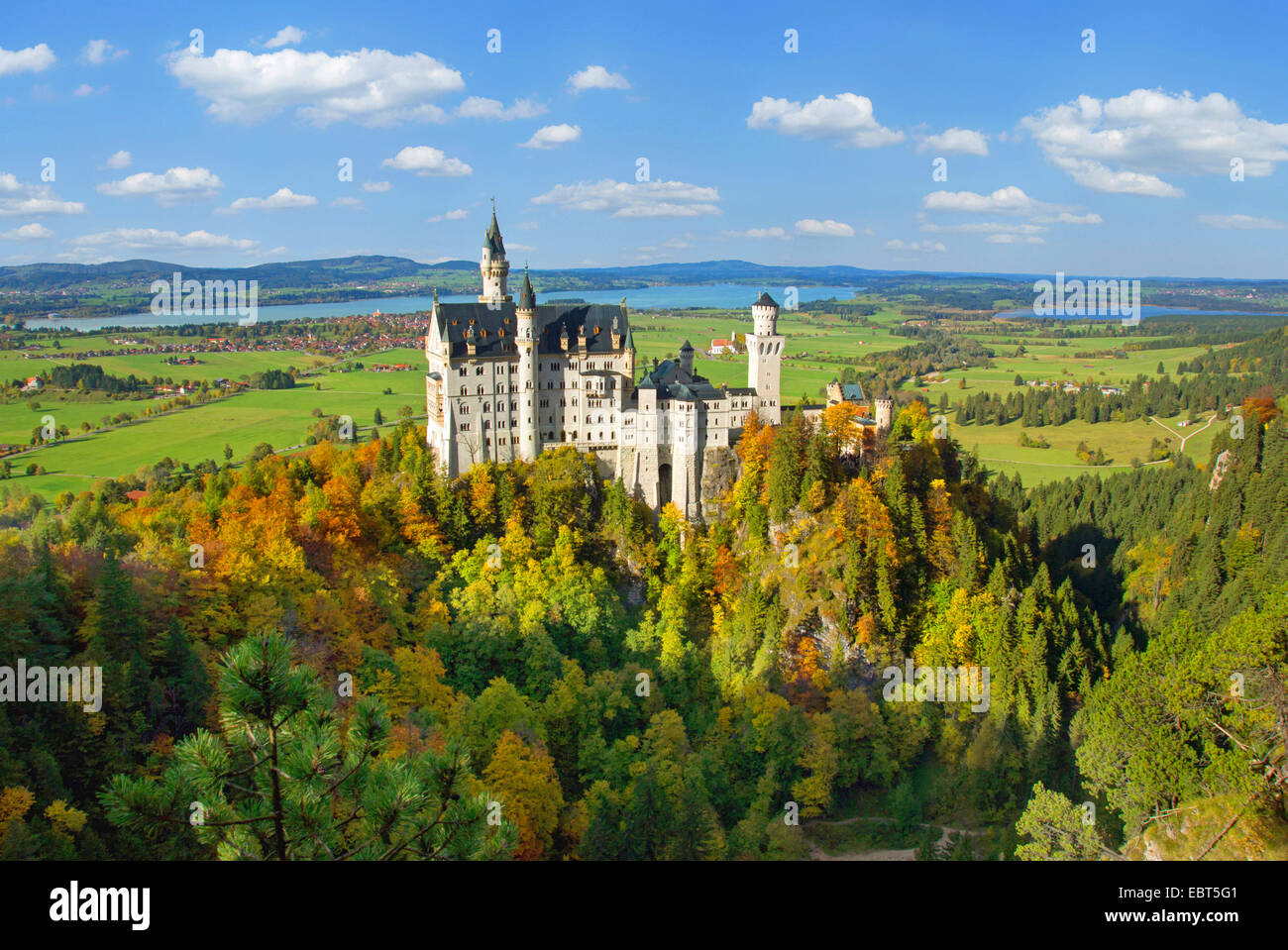 Neuschwanstein Castle with Forggensee and Bannwaldsee, Germany, Bavaria ...