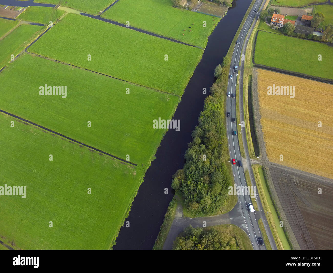 aerial view to typically Dutch field and meadow scenery, Netherlands ...