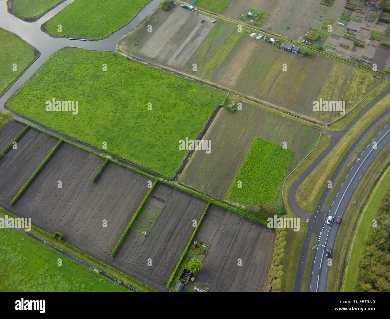 aerial view to typically Dutch field scenery, Netherlands, South ...