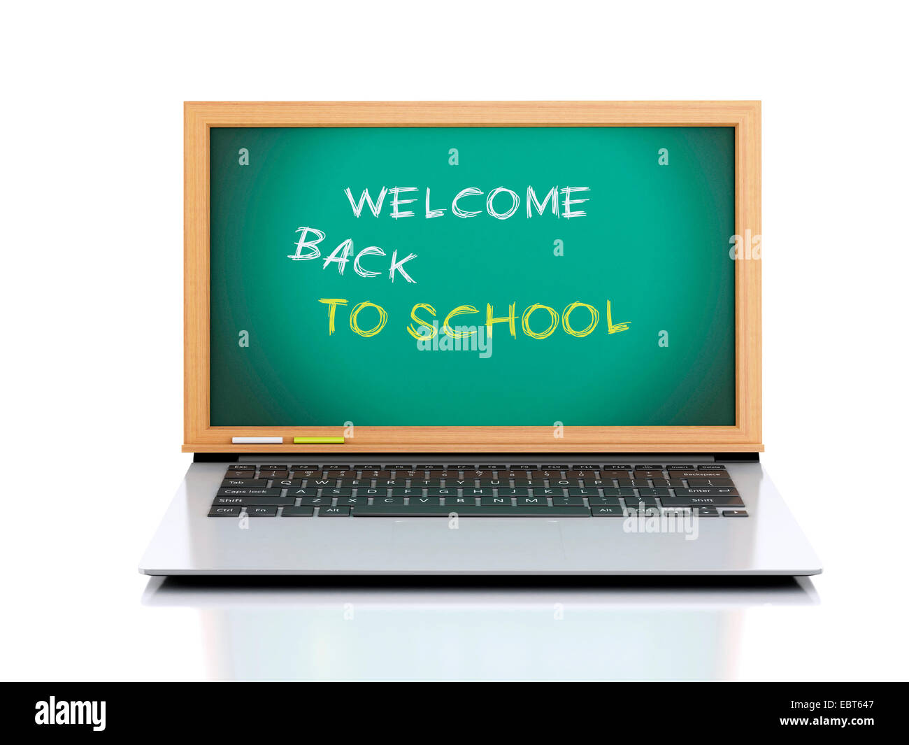 image of Laptop with chalkboard. welcome back to school concept. 3d ...