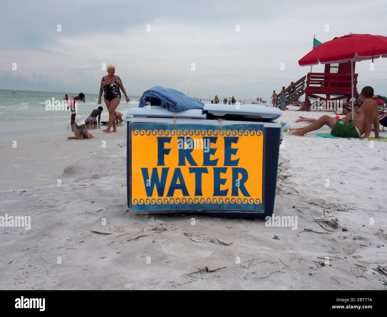 Free water on Siesta Beach, Siesta Key, Florida, USA, October 7, 2014 ...