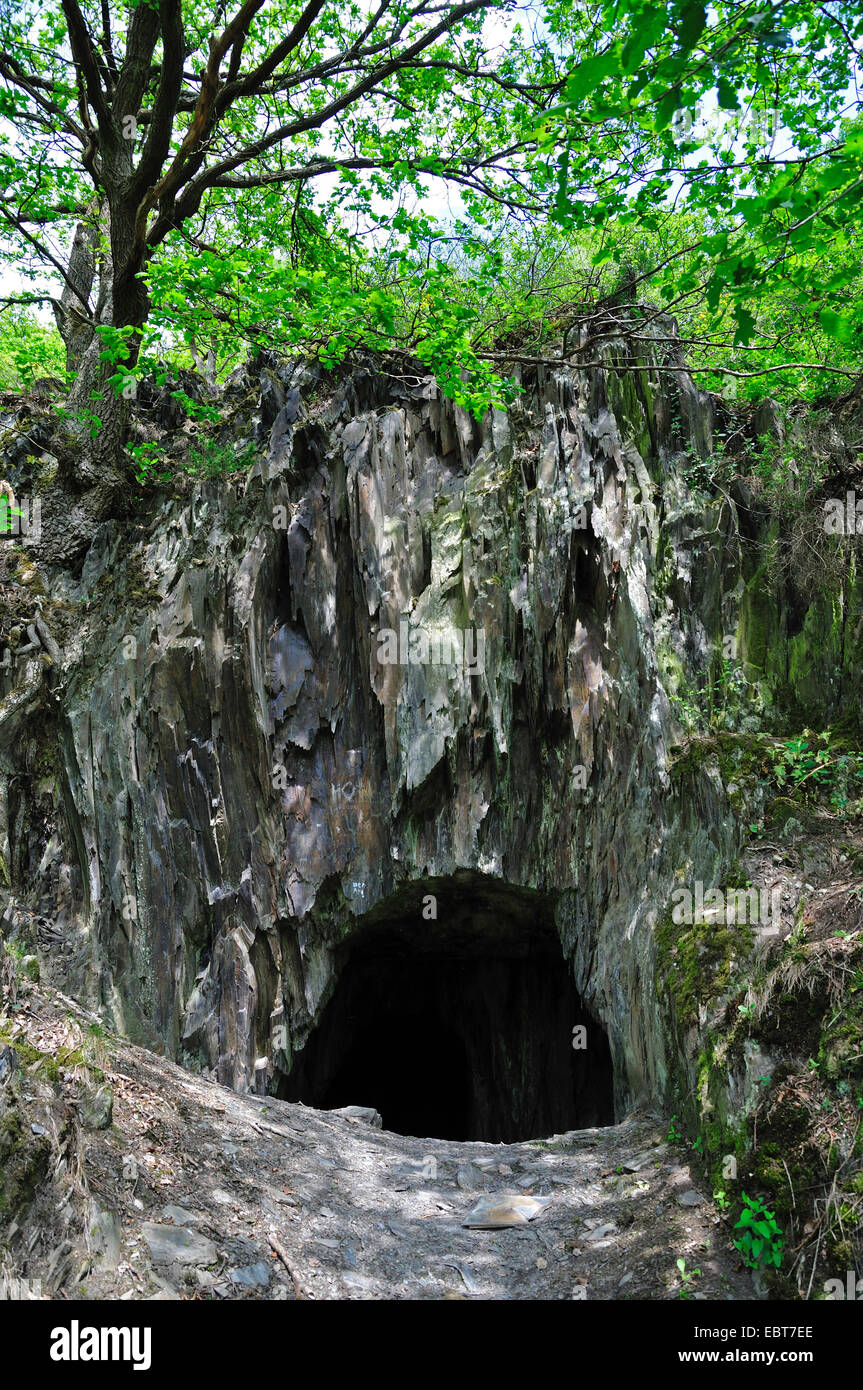 entrance to slate cave, Germany, Rhineland-Palatinate, Trittenheim ...