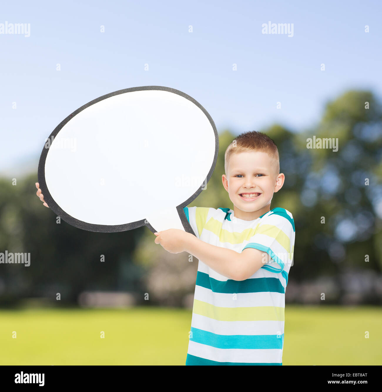 smiling little boy with blank text bubble Stock Photo - Alamy