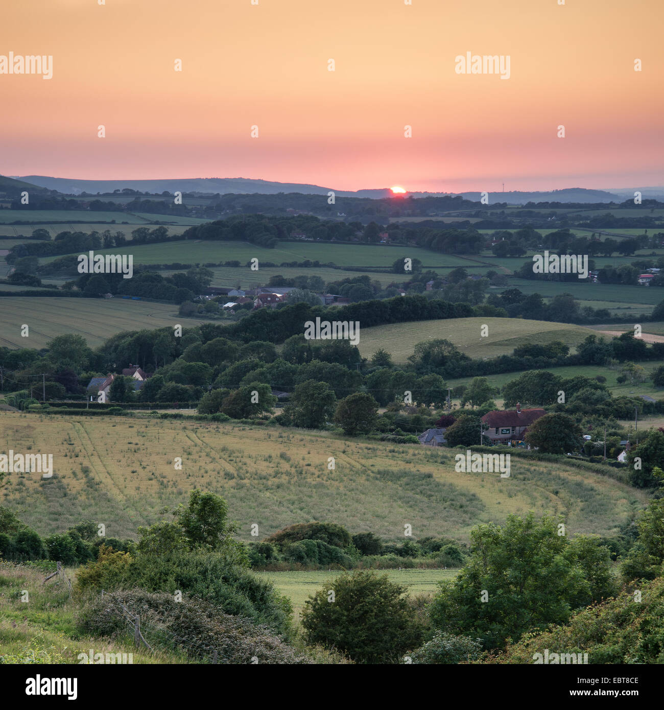Summer sunset landscape overlooking English countryside Stock Photo - Alamy