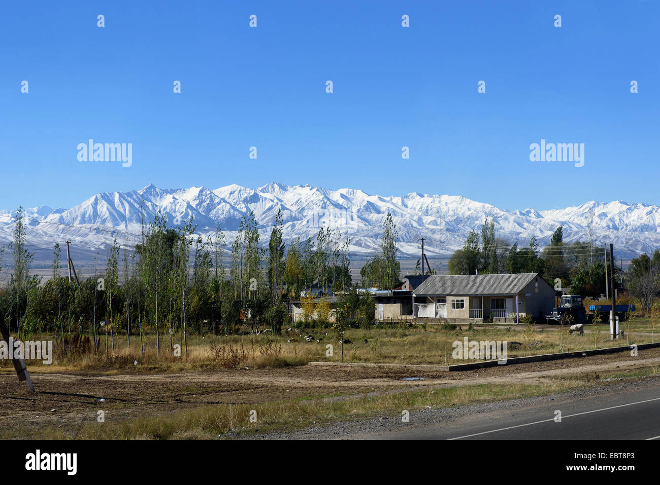 Shu Valley in front of Tianshan mountains, Kirgistan, Asia Stock Photo ...