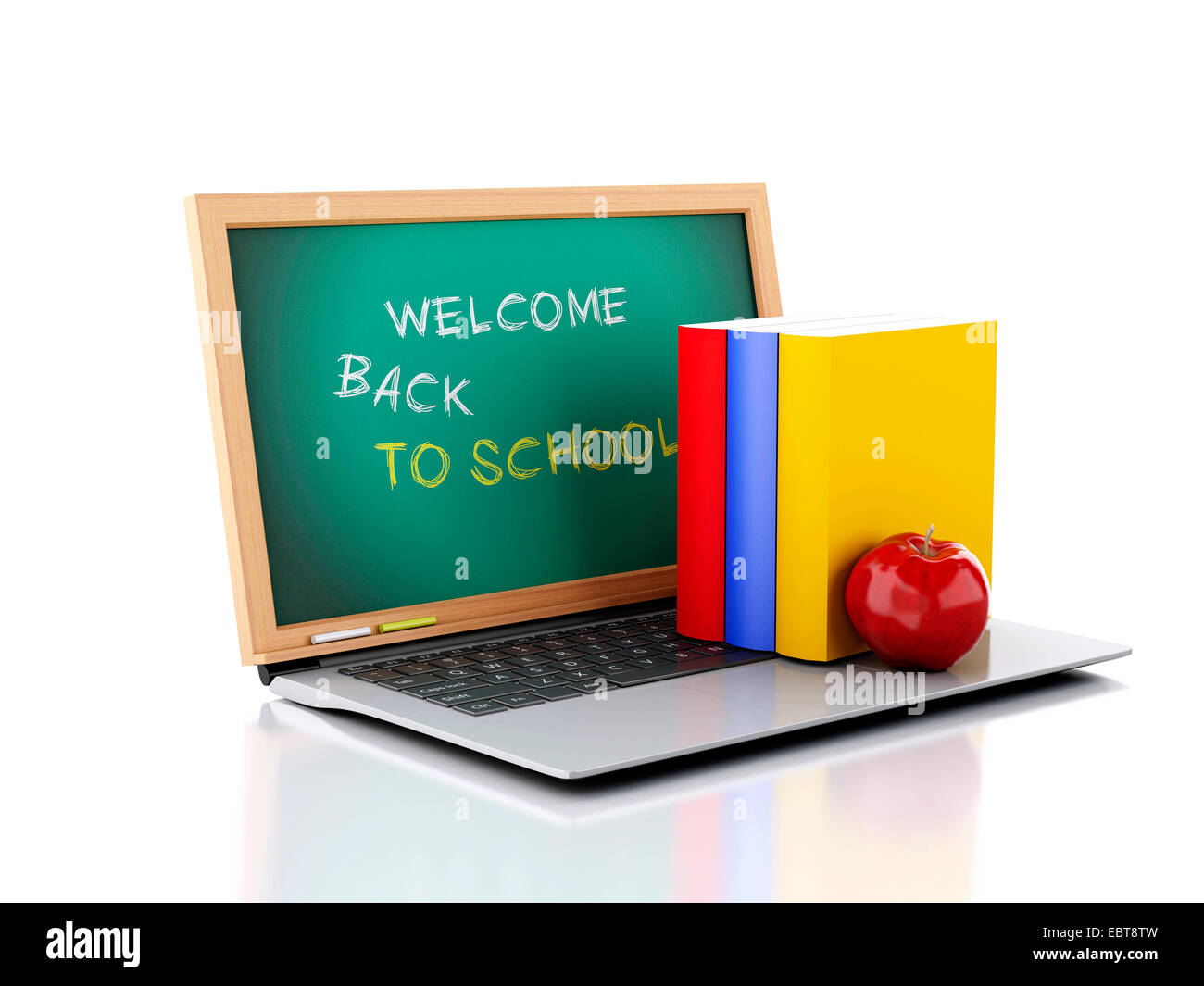 image of Laptop with chalkboard. welcome back to school concept. 3d ...