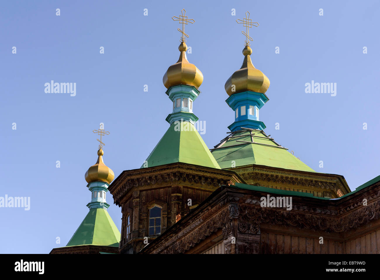 Wooden Orthodox Holy Trinity Church in Karakol, Kirgistan, Asia Stock ...