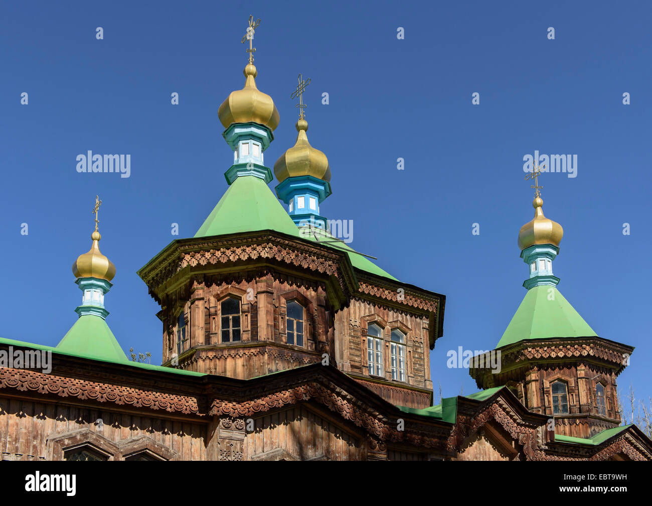 Wooden Orthodox Holy Trinity Church in Karakol, Kirgistan, Asia Stock ...