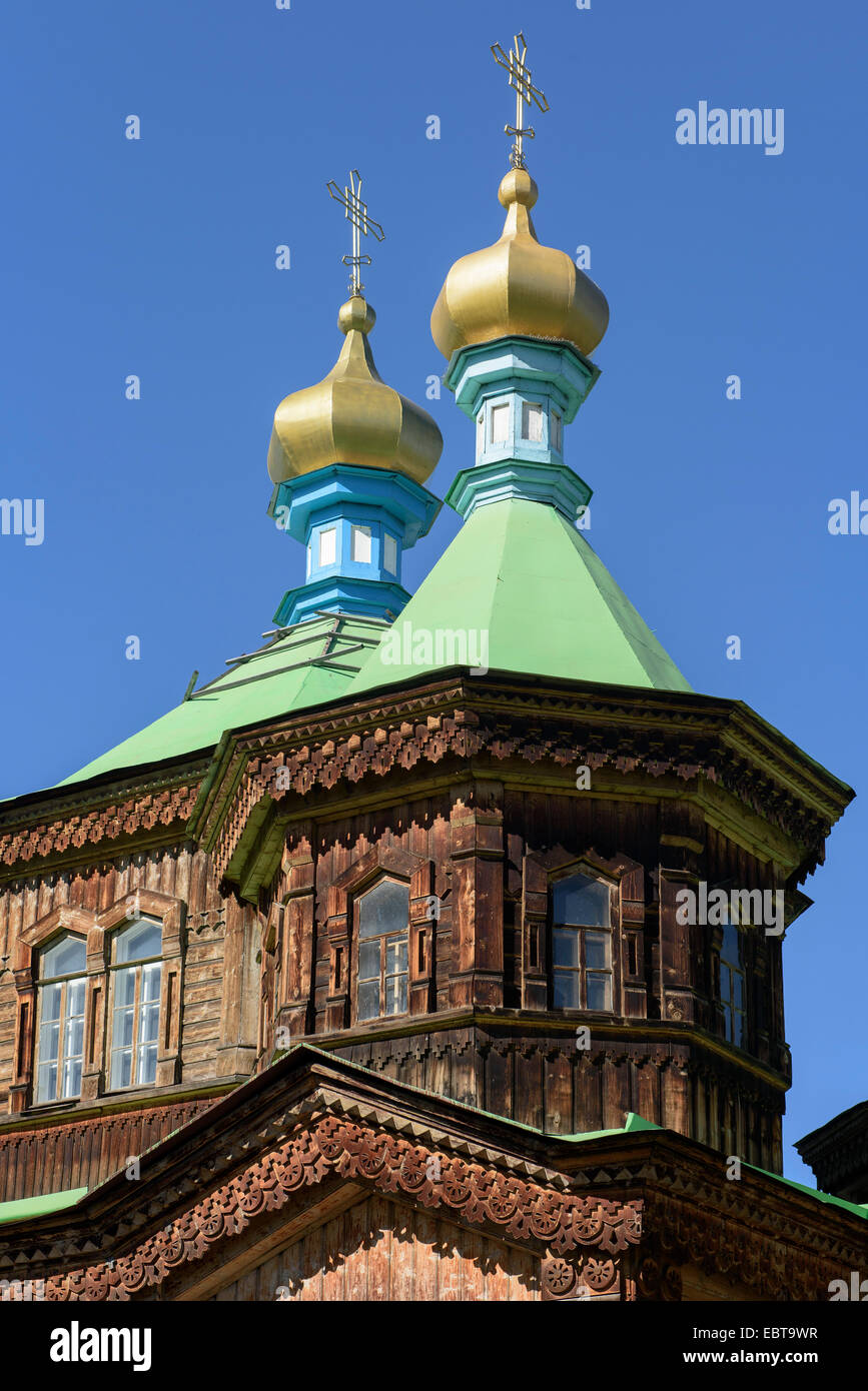 Wooden Orthodox Holy Trinity Church in Karakol, Kirgistan, Asia Stock ...