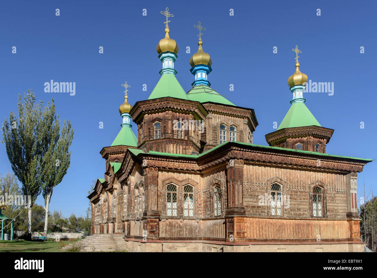 Wooden Orthodox Holy Trinity Church in Karakol, Kirgistan, Asia Stock ...