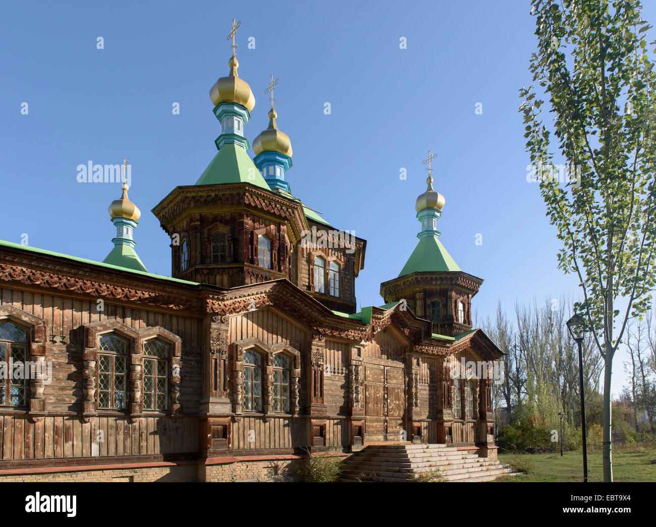 Wooden Orthodox Holy Trinity Church in Karakol, Kirgistan, Asia Stock ...