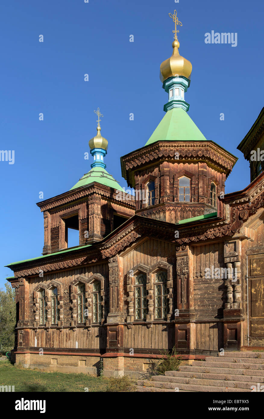 Wooden Orthodox Holy Trinity Church in Karakol, Kirgistan, Asia Stock ...