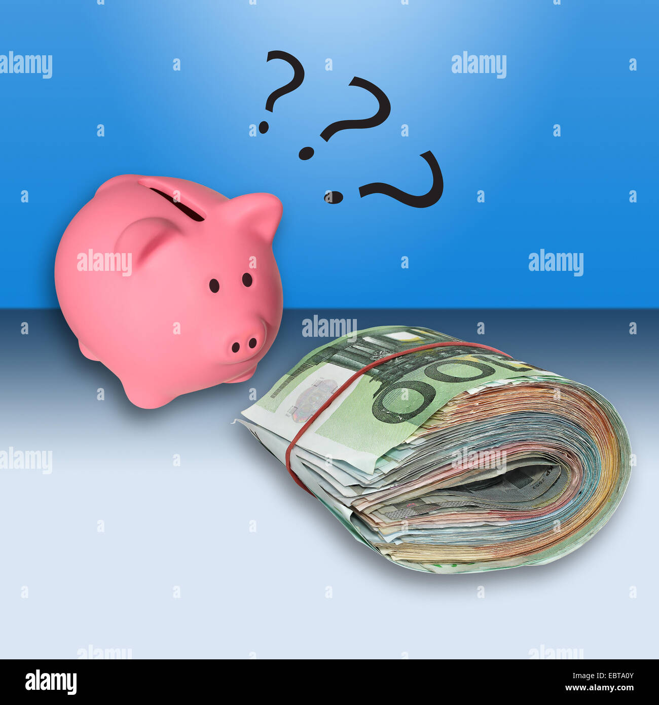 Pile of Euro banknotes and Pink Piggy bank Stock Photo - Alamy