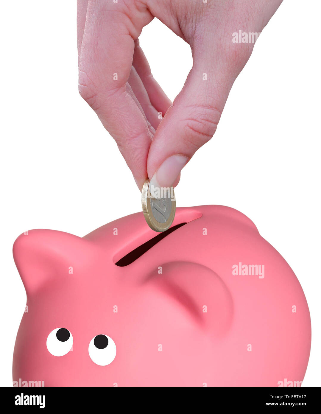 Female hand putting a coin euro in a piggy bank isolated on white ... Female hand putting a coin euro in a piggy bank isolated on white ...