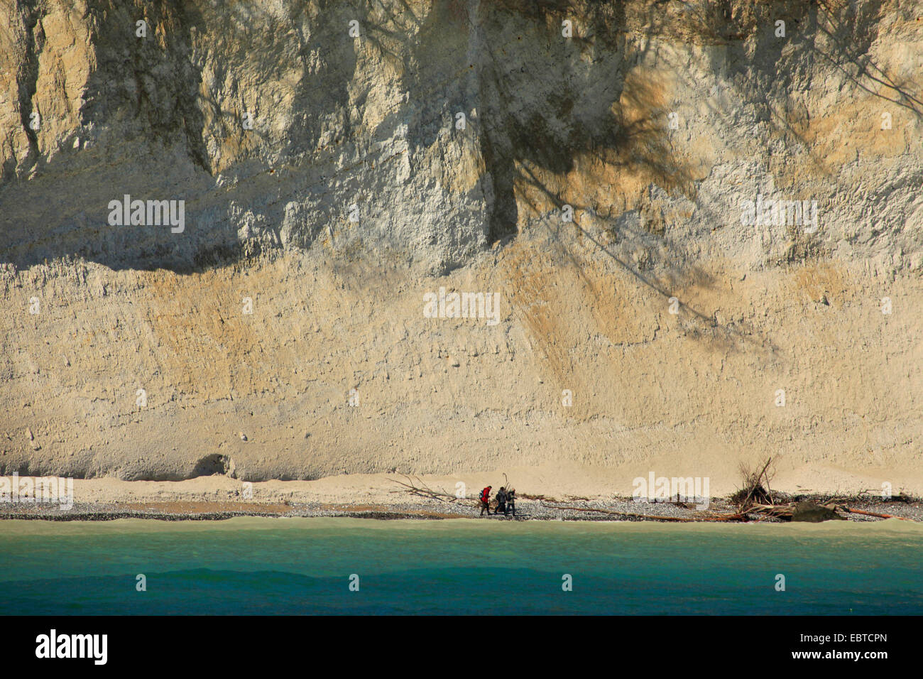 view from the sea at the steep coast with the famous chalk cliffs and ...