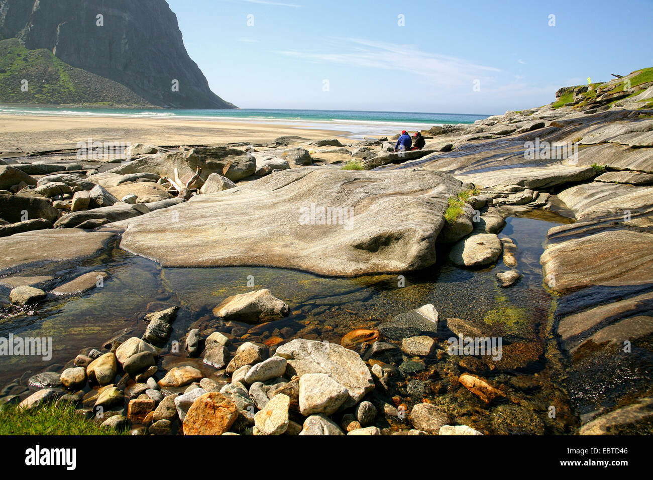 rock formation at the beach, Norway, Lofoten Islands, Kvalvika Stock ...