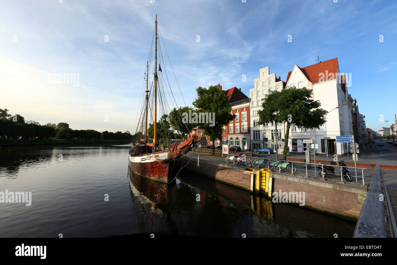 old schooner on River Trave, Germany, Schleswig Holstein, Luebeck Stock ...